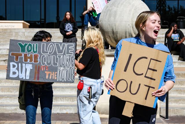 High school students protest ICE outside Arlington City Hall | City ...