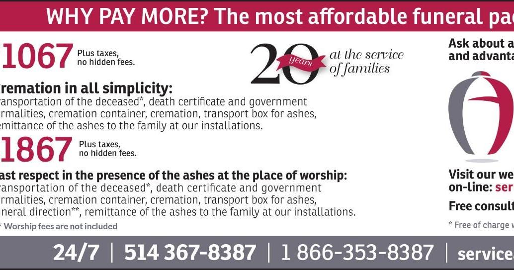 WHY PAY MORE? The most affordable funeral packages in Quebec | Services ...