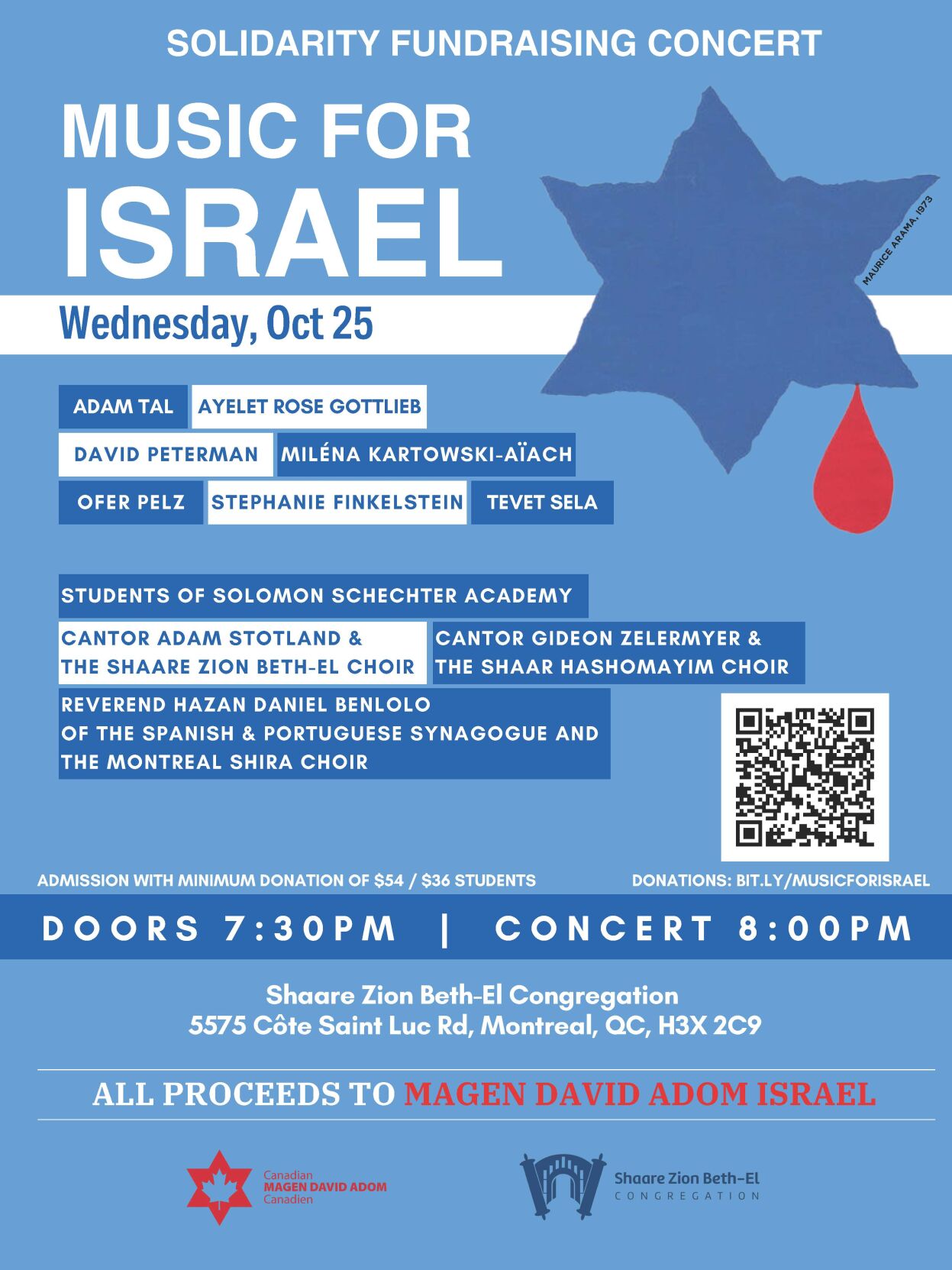 Benefit concert for Canadian Magen David Adom for Israel at Shaare ZIon ...