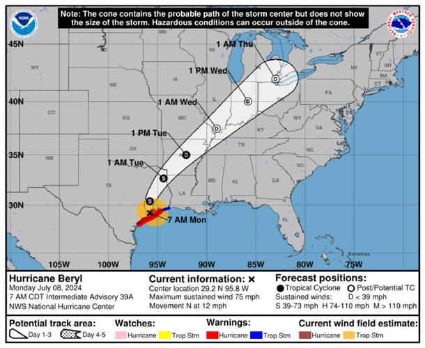 Beryl moves inland over south Texas - expected to bring heavy rain to ...