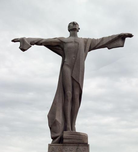 red granite statue