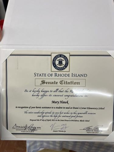 Westerly's Mary Hawk honored for her heroic action | Front Porch News ...