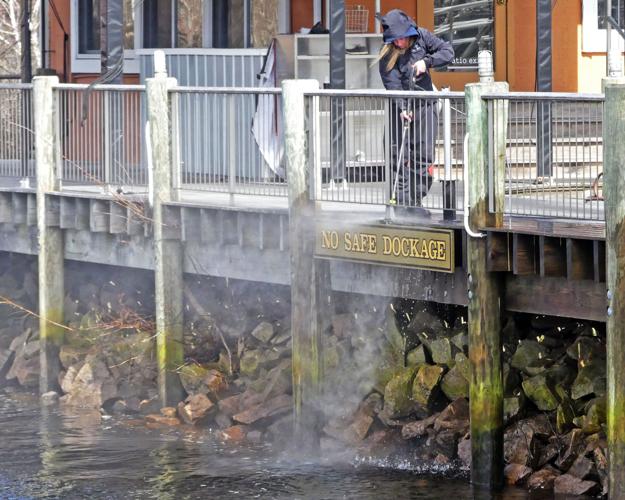 PHOTOS: Power washing the deck at the Bridge restaurant | Westerly ...