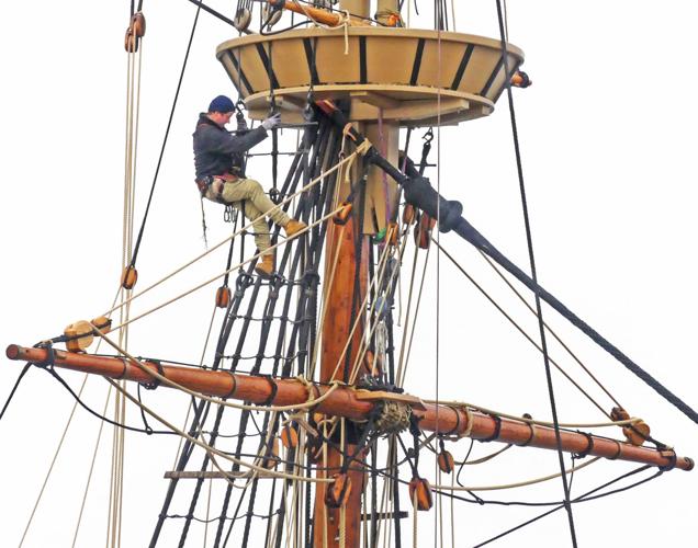 PHOTOS: Ship rigger aloft on the Mayflower II | Stonington ...