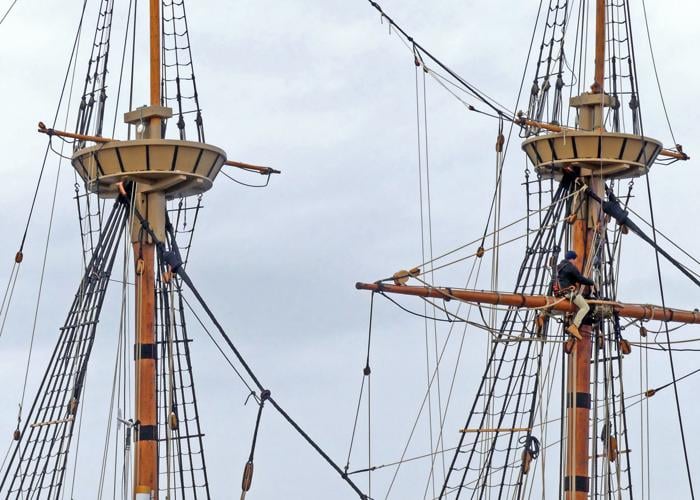 PHOTOS: Ship rigger aloft on the Mayflower II | Stonington ...