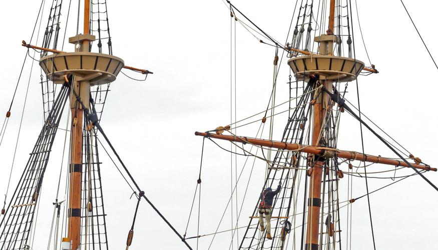 PHOTOS: Ship rigger aloft on the Mayflower II | Stonington ...