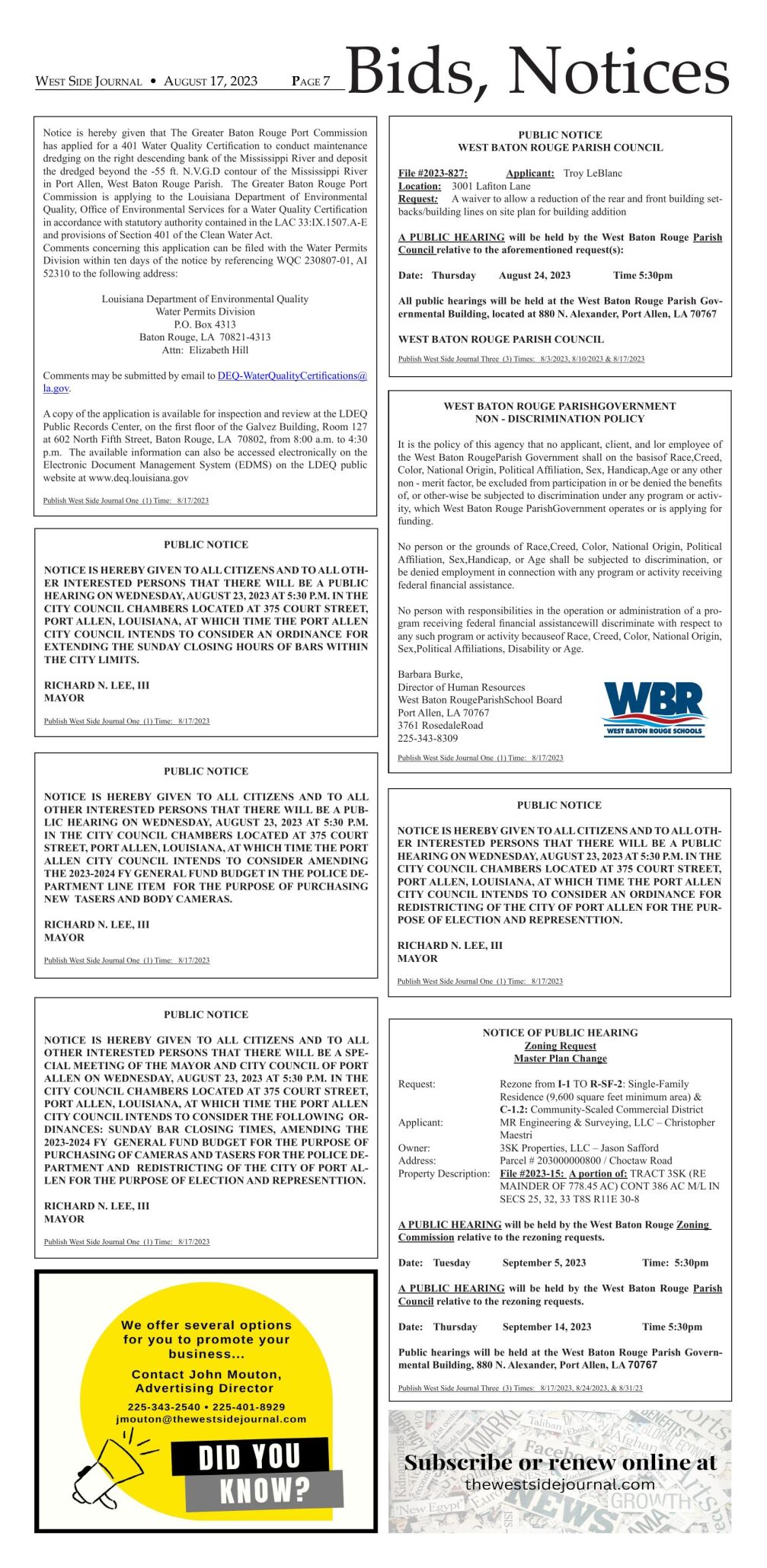 08.17.23 Bids & Notices | Legal Notices | thewestsidejournal.com