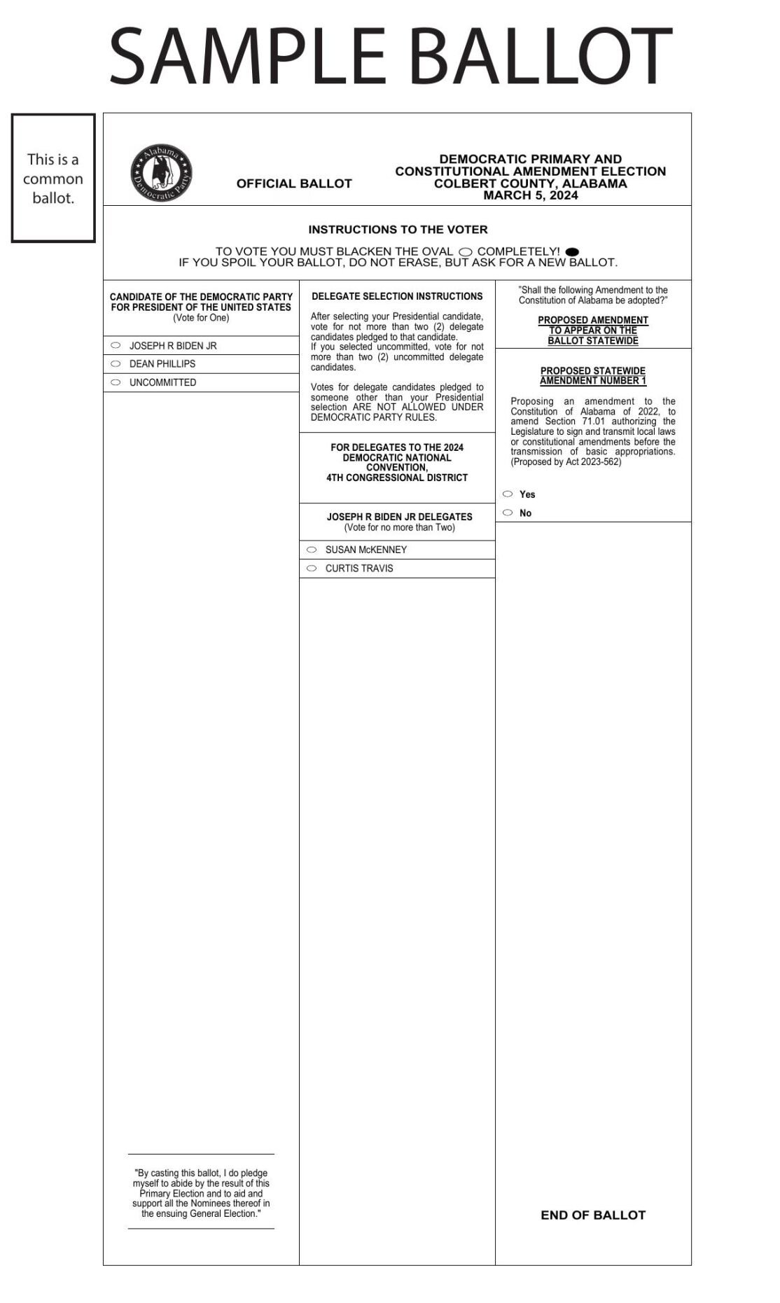 Colbert County Democratic sample ballot | News | timesdaily.com