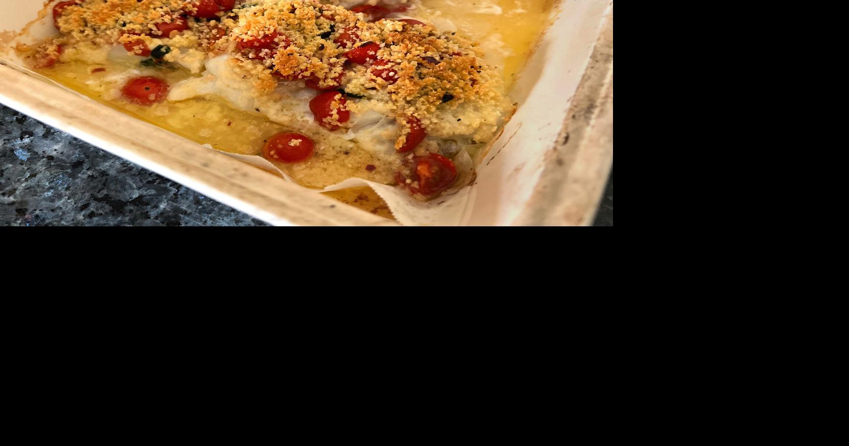 Pan-roasted cod swims in tomatoes, panko and Parmesan | Food ...