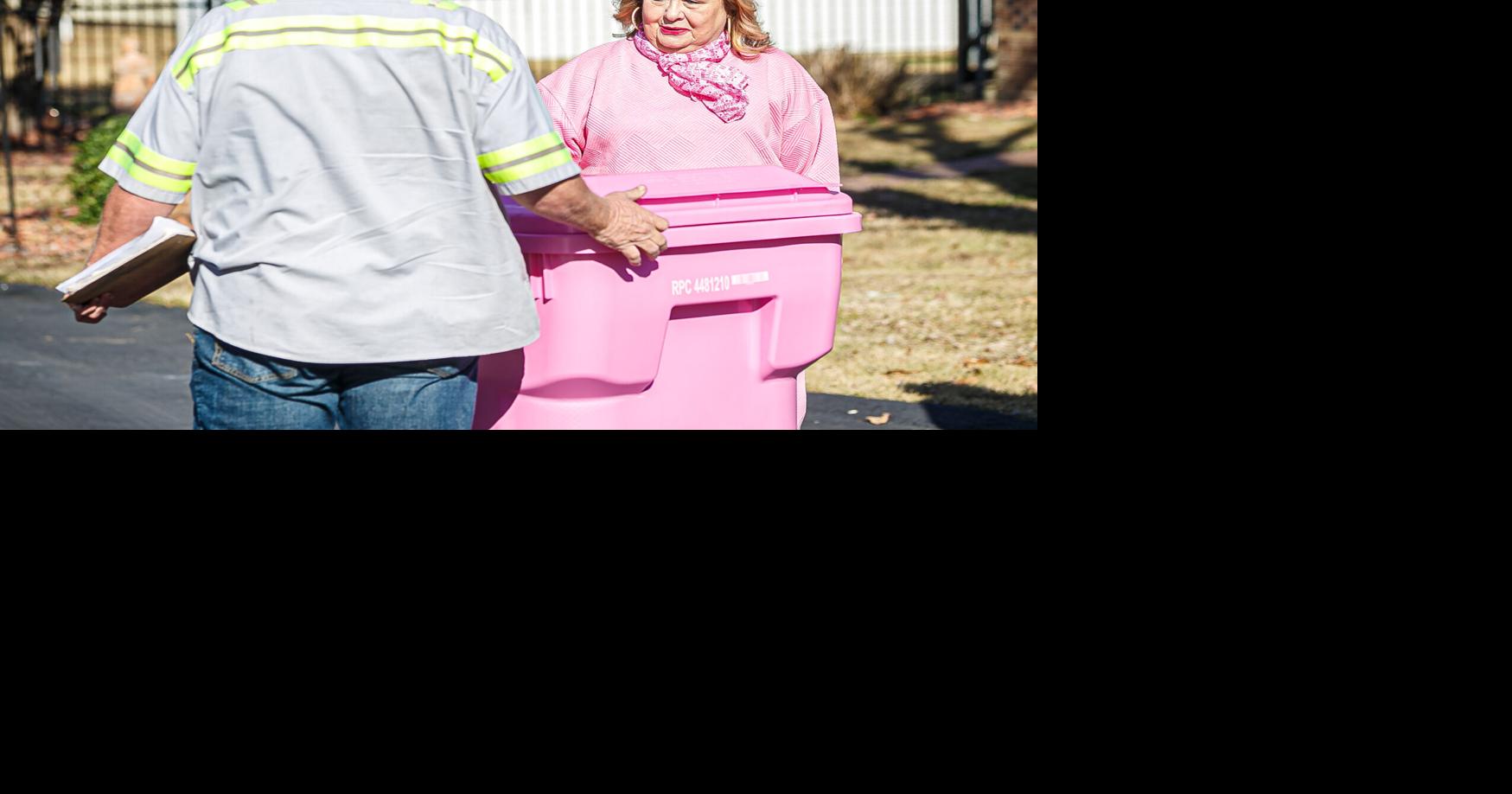 Breast cancer survivor thrilled to get first pink garbage can | Local ...