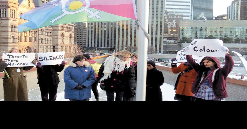 Flag representing transgendered people raised at Toronto City Hall ...