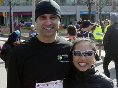 Blind runner Maya Jonas competes in Boston Marathon