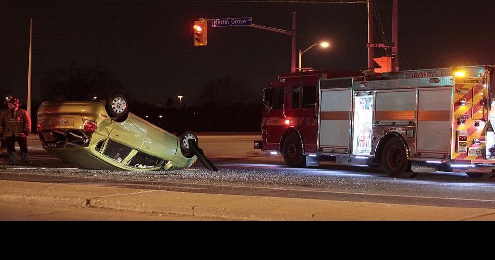 Two vehicle crash at Martin Grove and Eglinton flips car | News ...