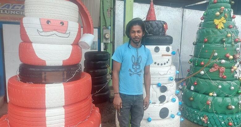 Tyre snowman, Santa bring smiles | News Extra | trinidadexpress.com