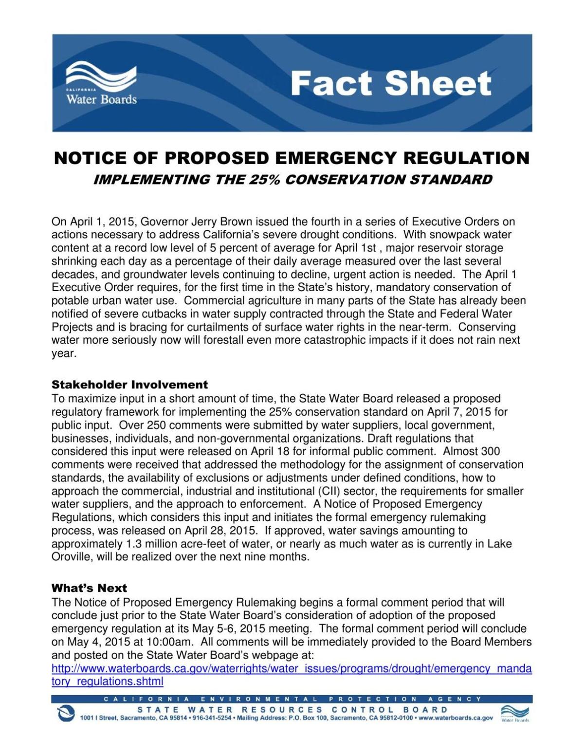 Emergency regulations fact sheet | Environment | trinityjournal.com
