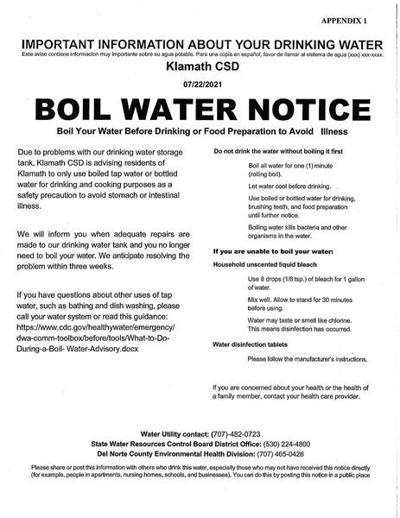 Boil water notice issued to Klamath residents | News | triplicate.com