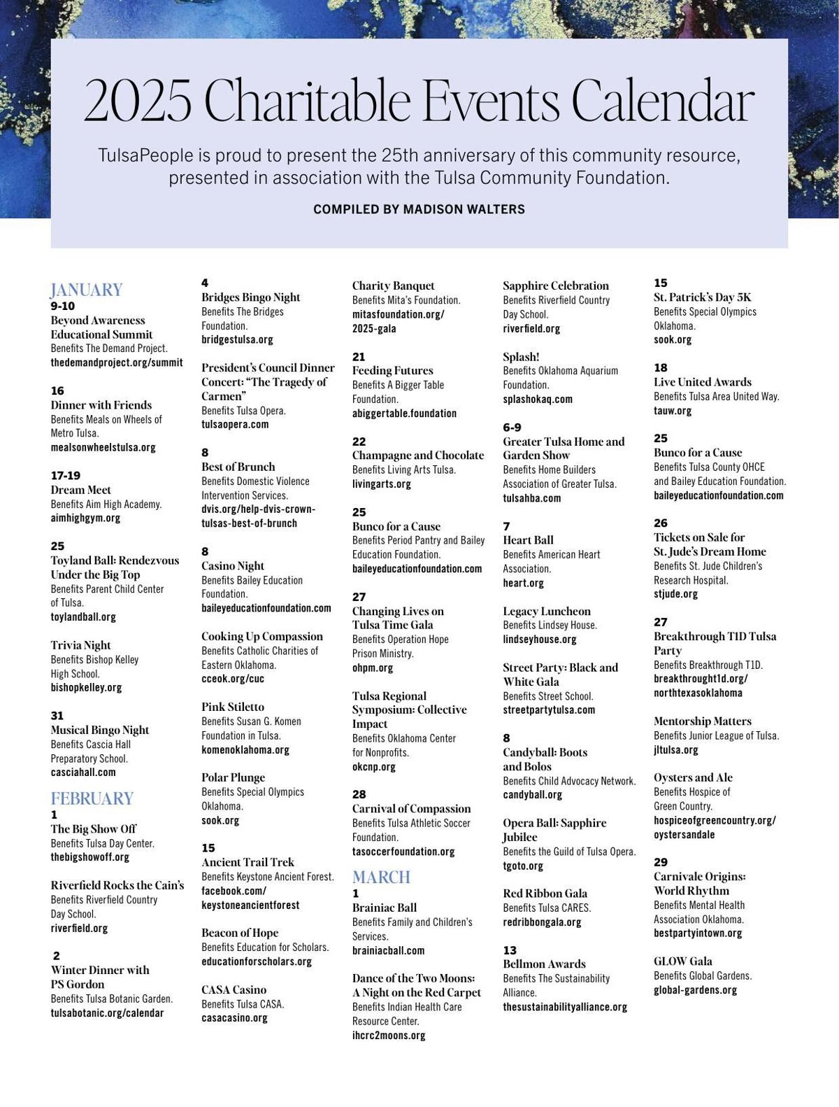 2025 Charitable Events Calendar | City Desk | tulsapeople.com