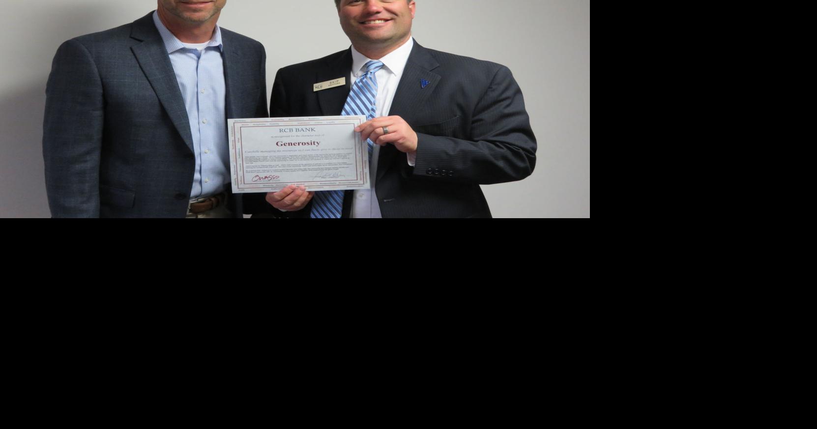 RCB Bank Owasso honored with Character Certificate of Generosity