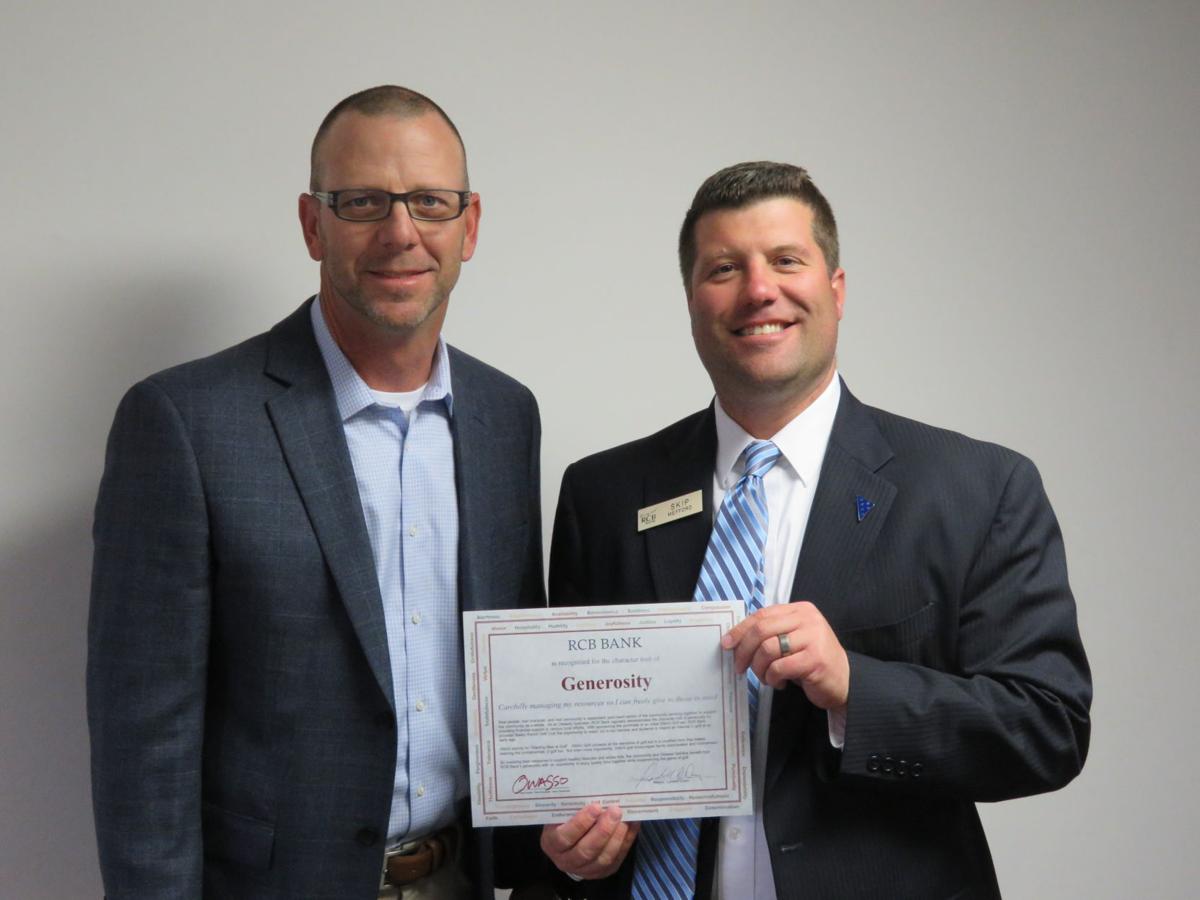 RCB Bank Owasso honored with Character Certificate of Generosity