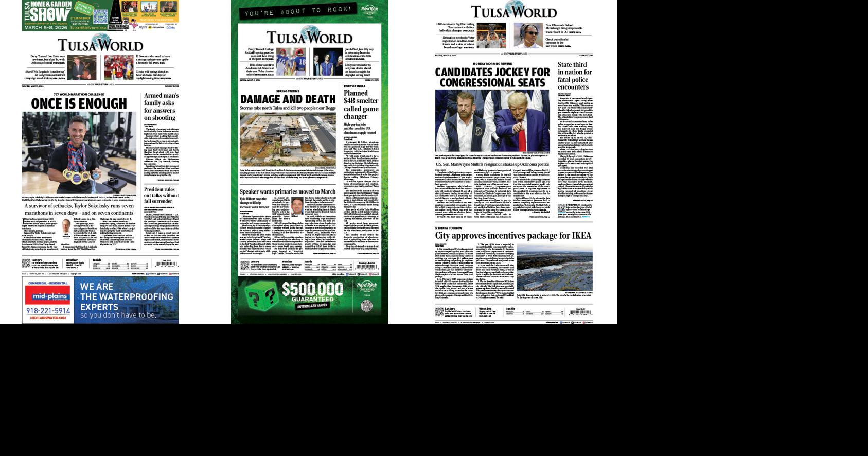 Stories from the Tulsa World front page: March 7-9, 2026