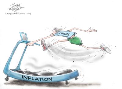 Cartoon: Wages overrun by inflation