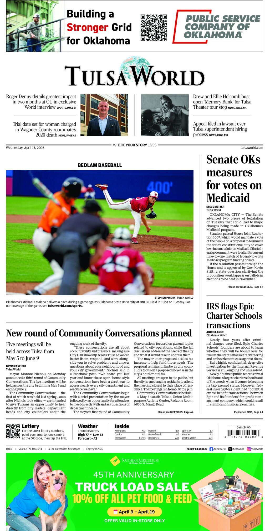 On the front page of today's Tulsa World: April 15, 2026