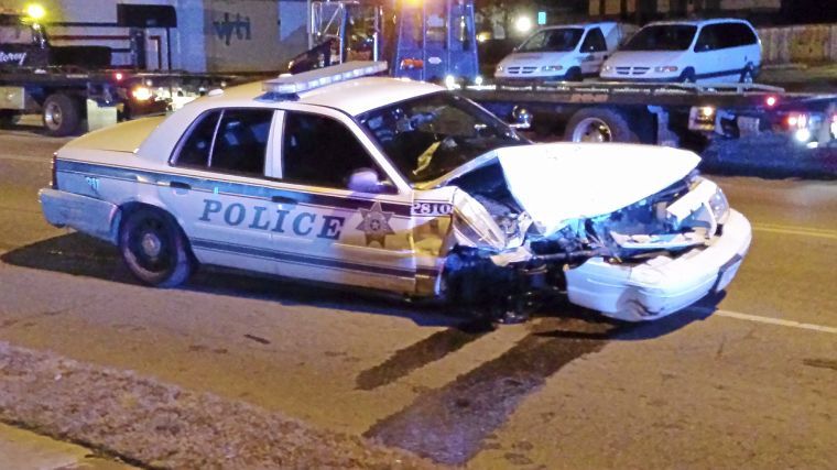 Tulsa police car heavily damaged in crash on Sheridan Road