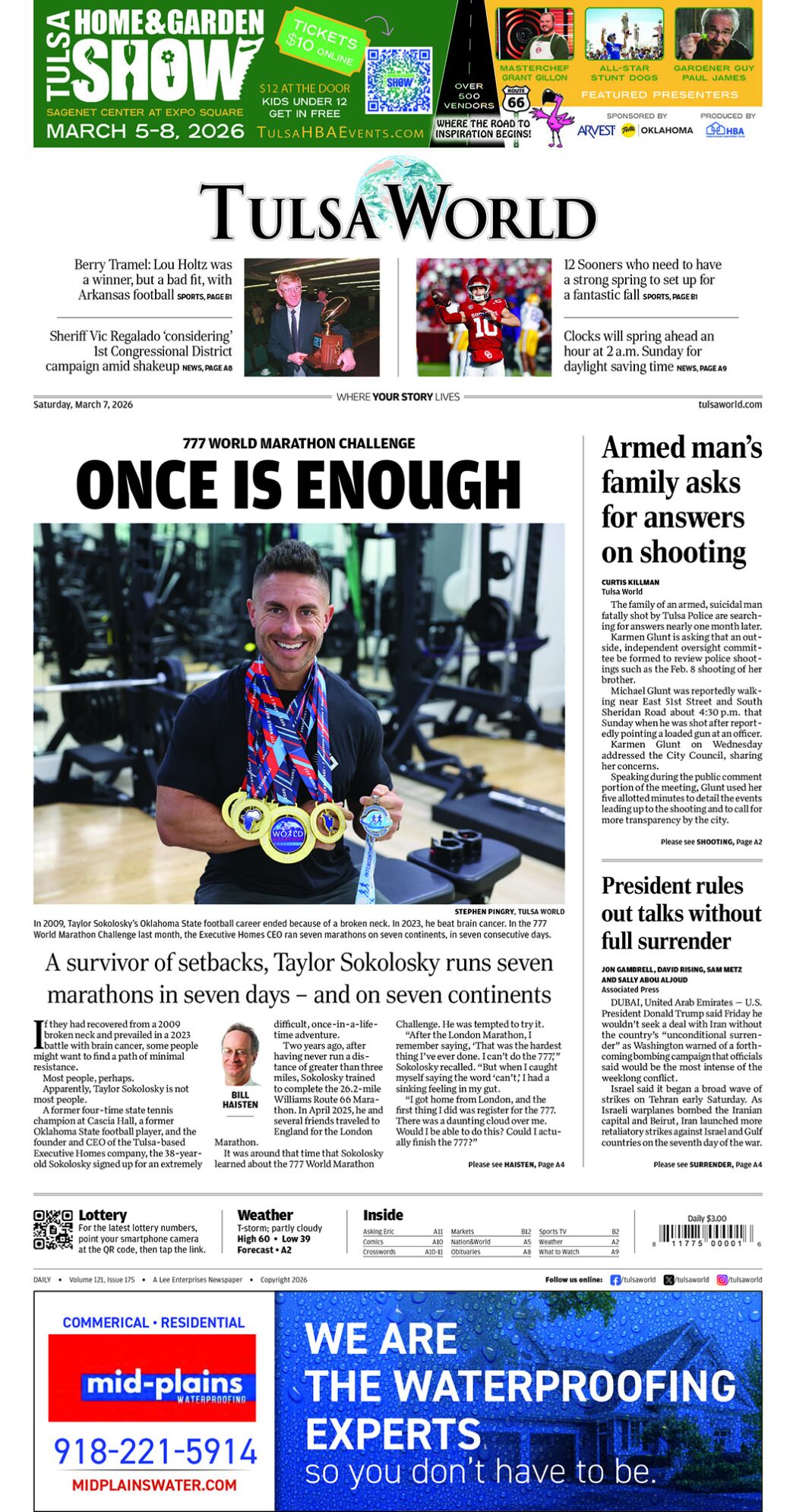 Stories from the Tulsa World front page: March 7-9, 2026
