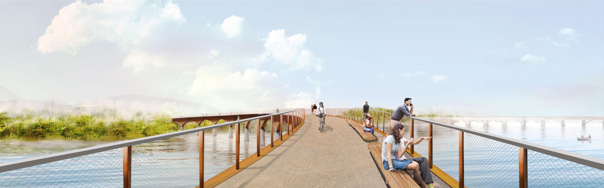 Pedestrian bridge's new lights brighten Arkansas River