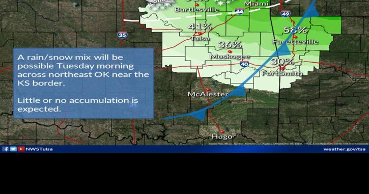 Chance of rain/snow mix north of Tulsa on Tuesday morning; area under ...