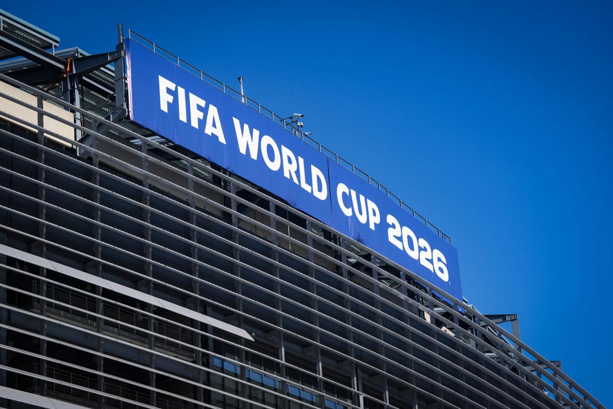 FIFA 2026 World Cup signage is displayed at MetLife Stadium, May 7 ...