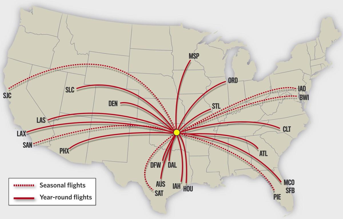 Here's where you can fly nonstop from Tulsa International Airport ...