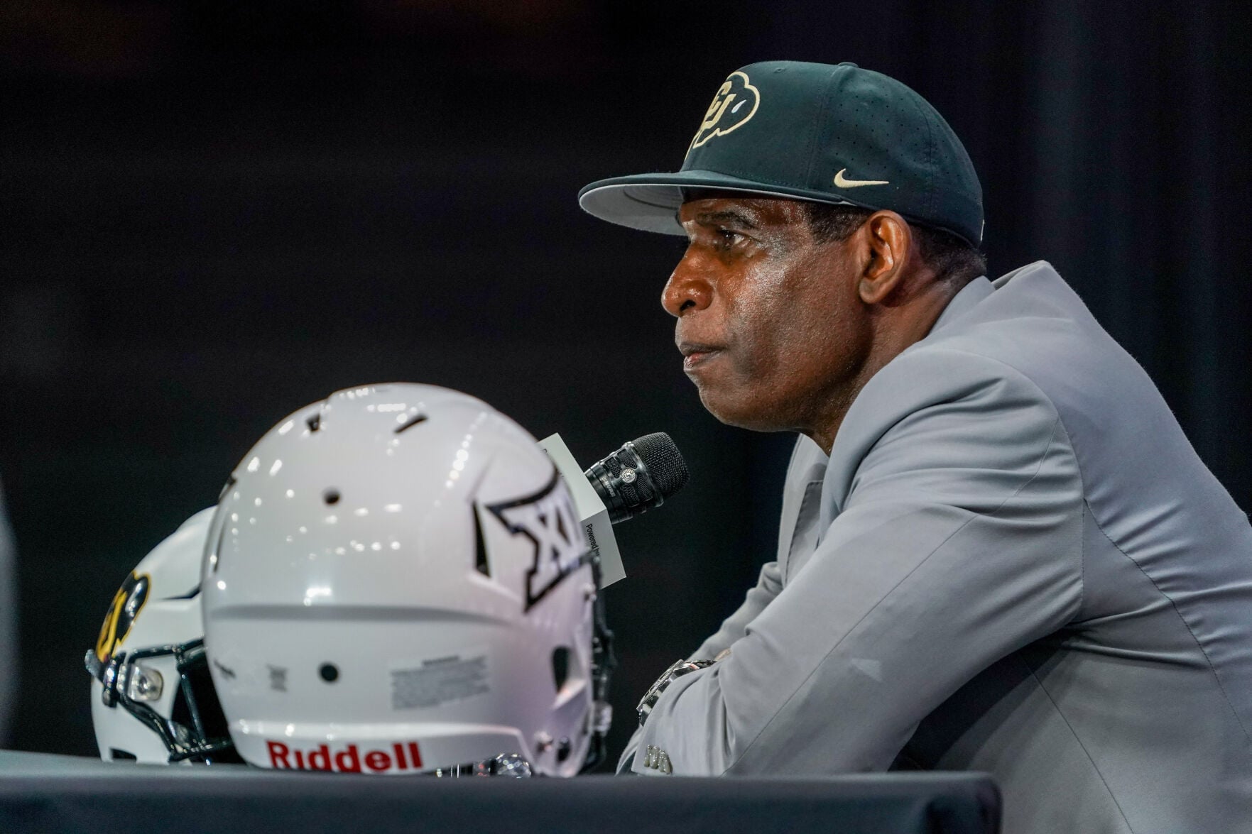 Jul 9, 2025; Frisco, TX, USA; Colorado head coach Deion Sanders speaks ...