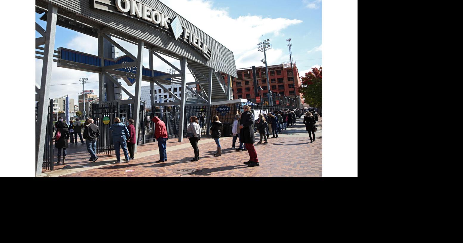 Live video shows line at ONEOK Field for early voting in Tulsa County