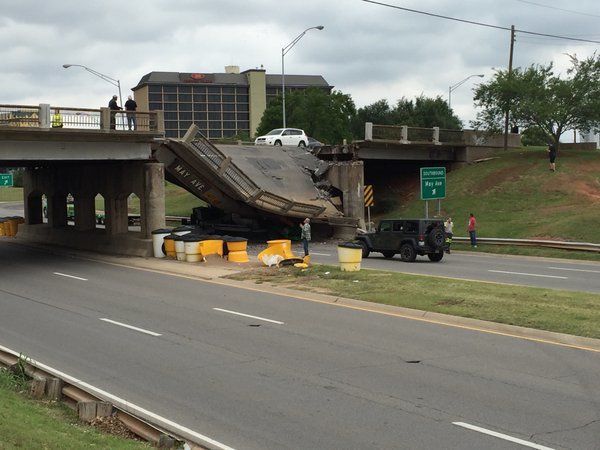 Section of bridge collapses onto Oklahoma City's Northwest Expressway