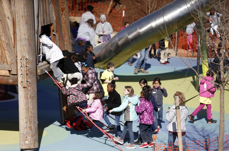 Schoolchildren test-drive playground at the Gathering Place