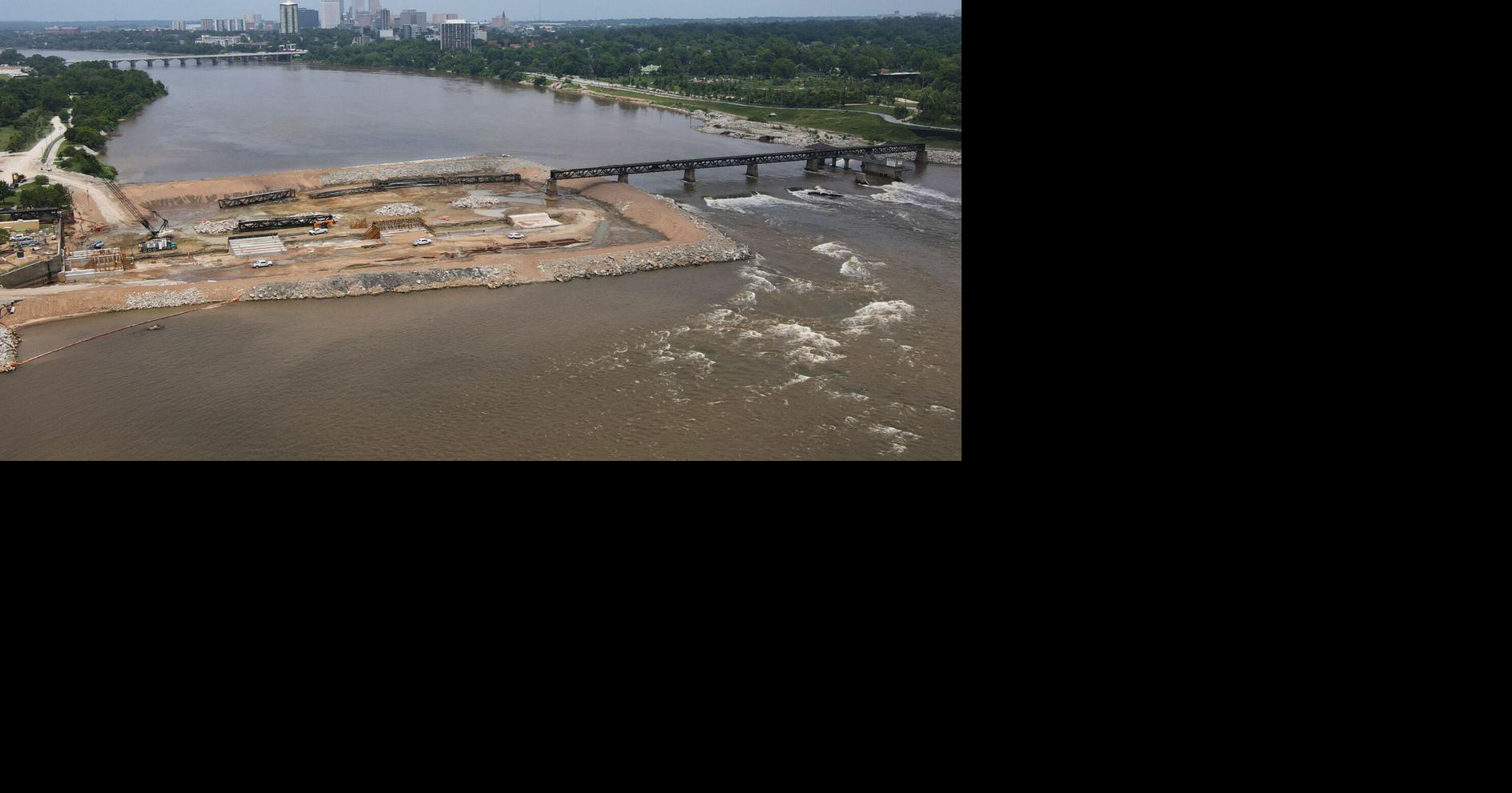 A bird's eye view of work on the old Pedestrian Bridge, Zink Dam