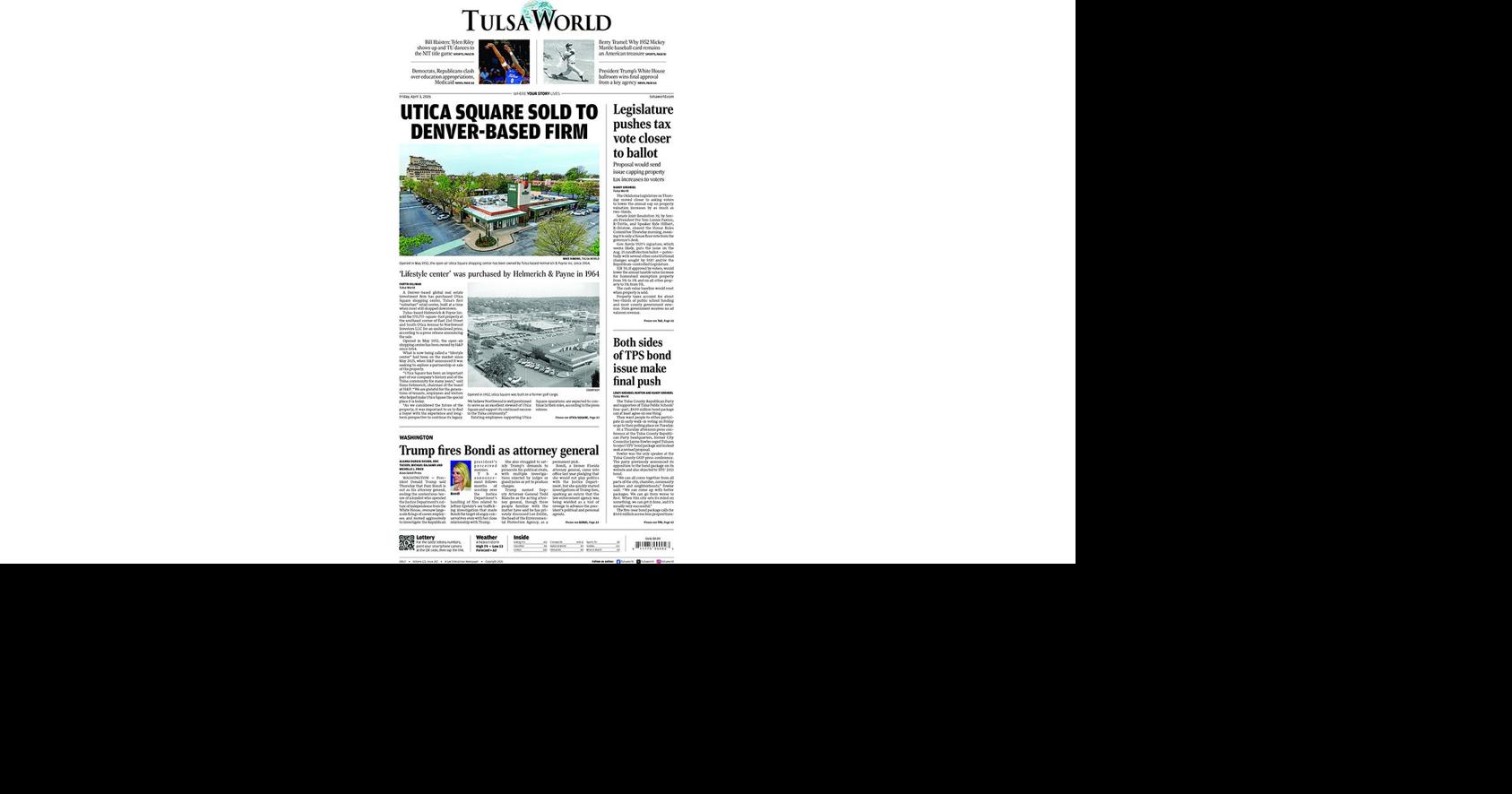 On the front page of today's Tulsa World: April 3, 2026
