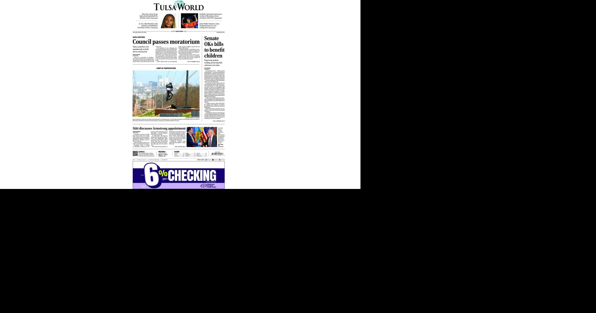 On the front page of today's Tulsa World: March 26, 2026