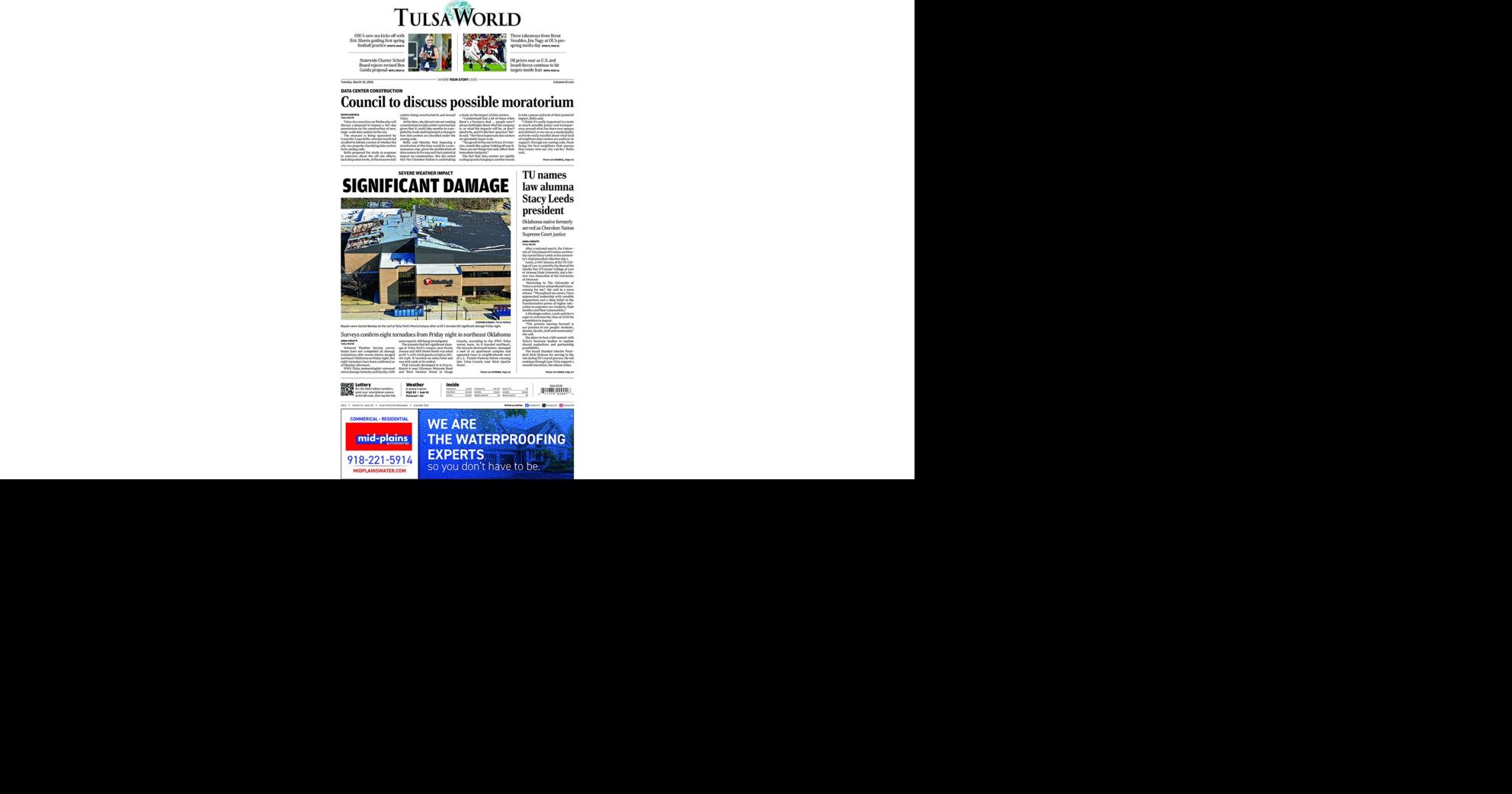 On the front page of today's Tulsa World: March 10, 2026