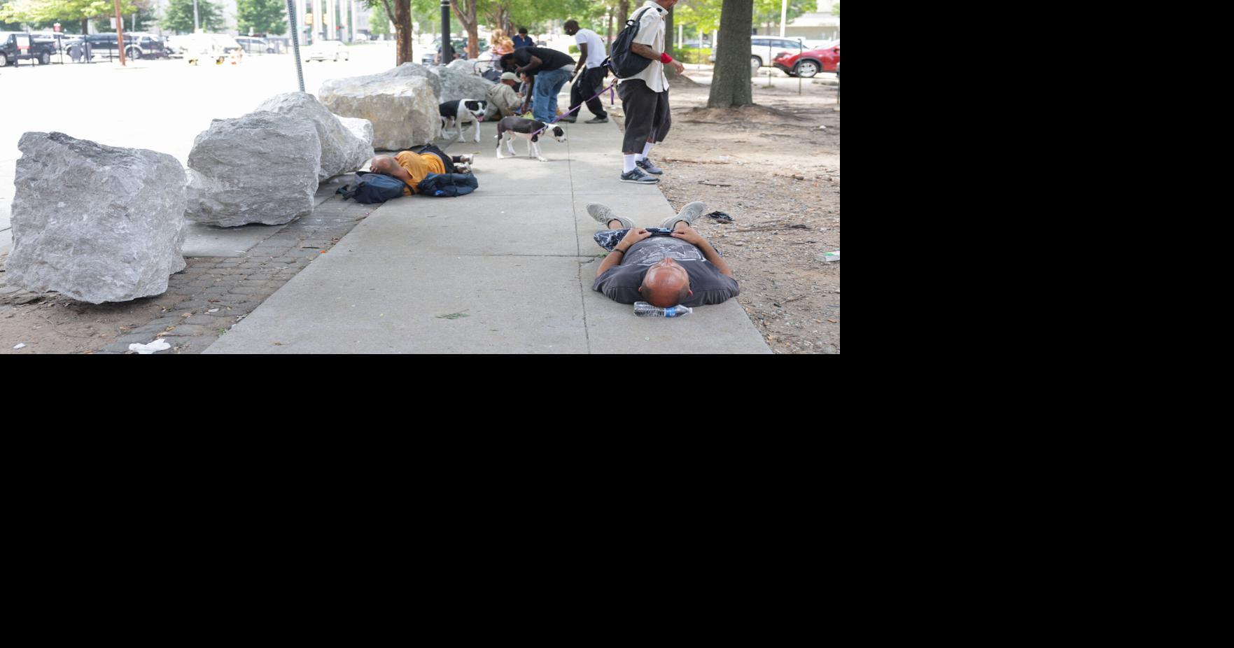 How did boulders end up next to downtown Tulsa bus station?