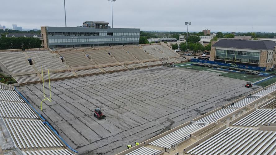 TU begins replacing football turf at Chapman Stadium