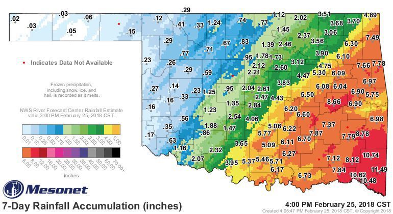 Rainfall last week: SE Oklahoma receives more than 11 inches; southern ...