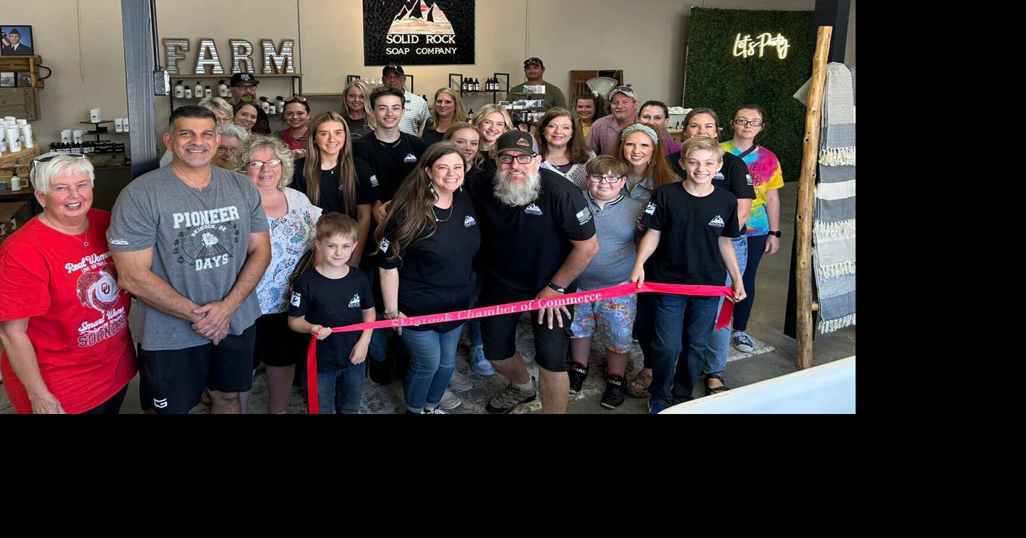 Solid Rock Soap cuts ribbon with Skiatook Chamber