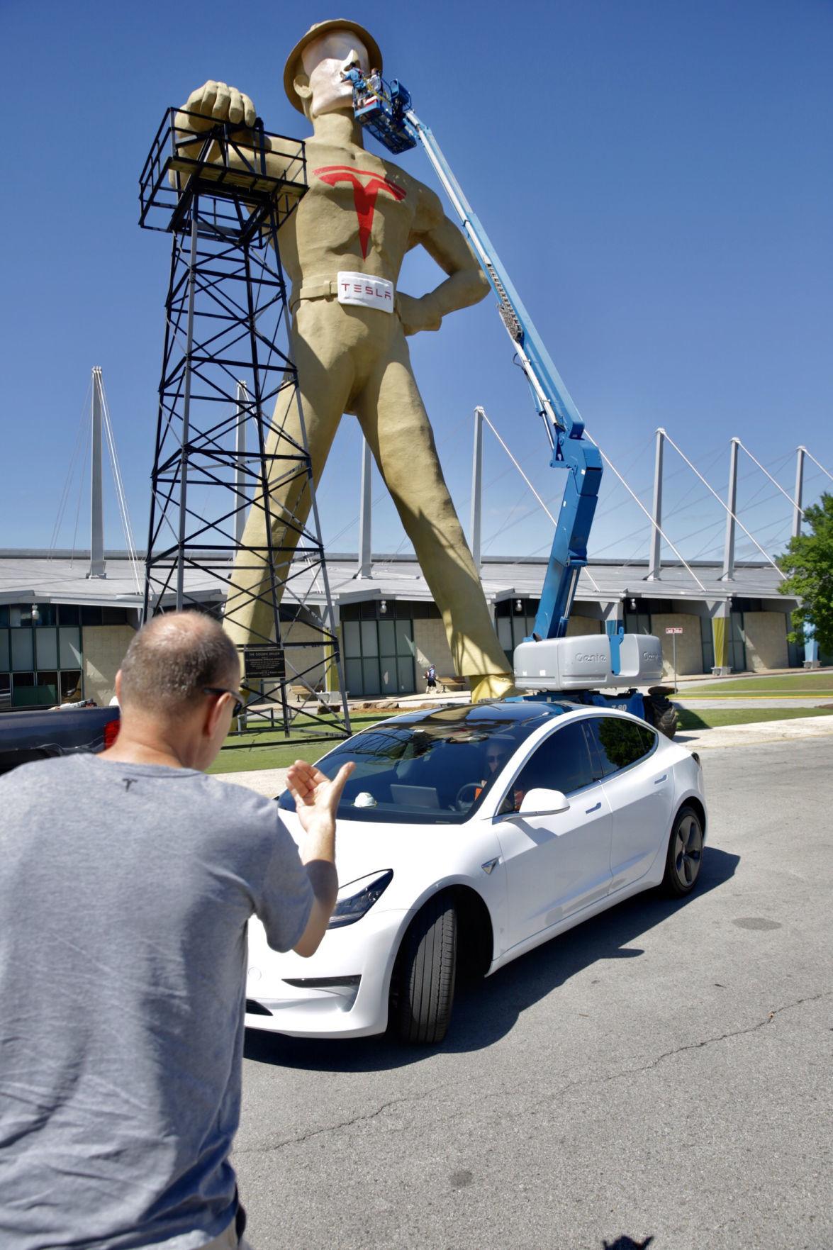 Tesla in Tulsa push comes to Expo Square's Golden Driller | Latest ...