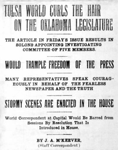 Colorful 1913 newspaper headline irked Oklahoma legislature