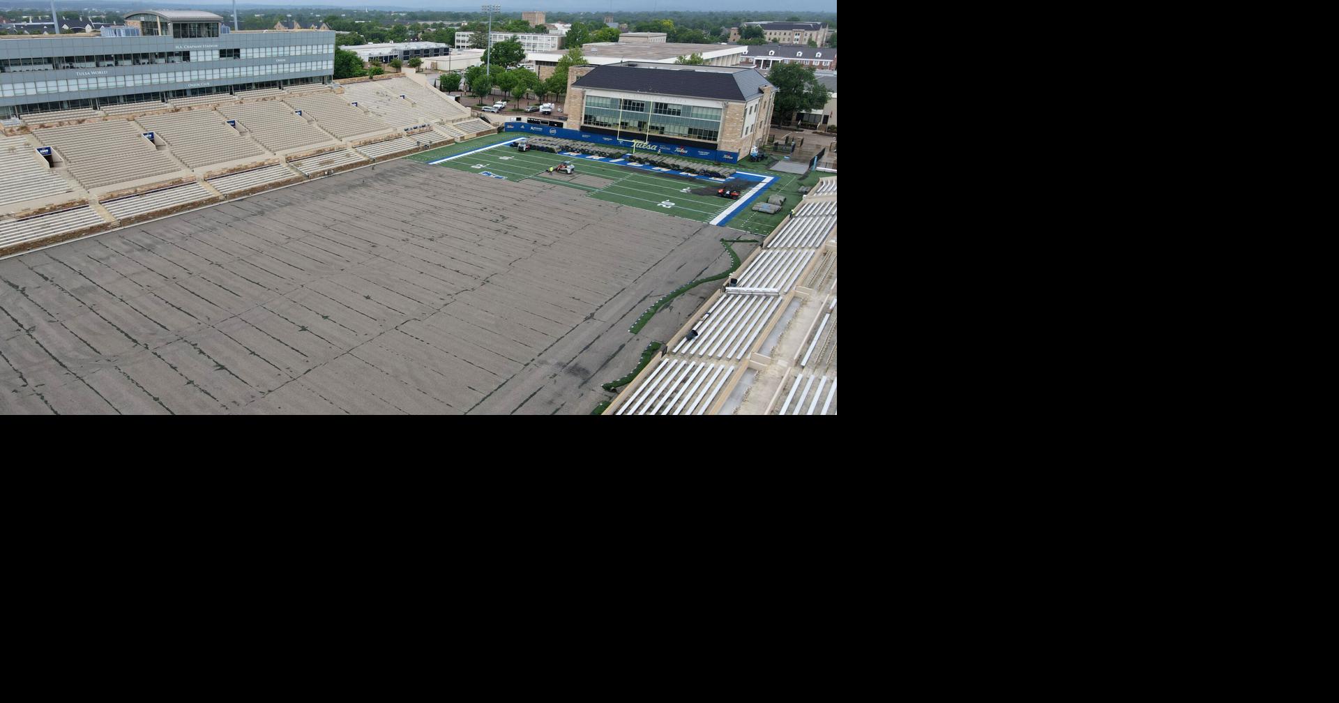 TU begins replacing football turf at Chapman Stadium