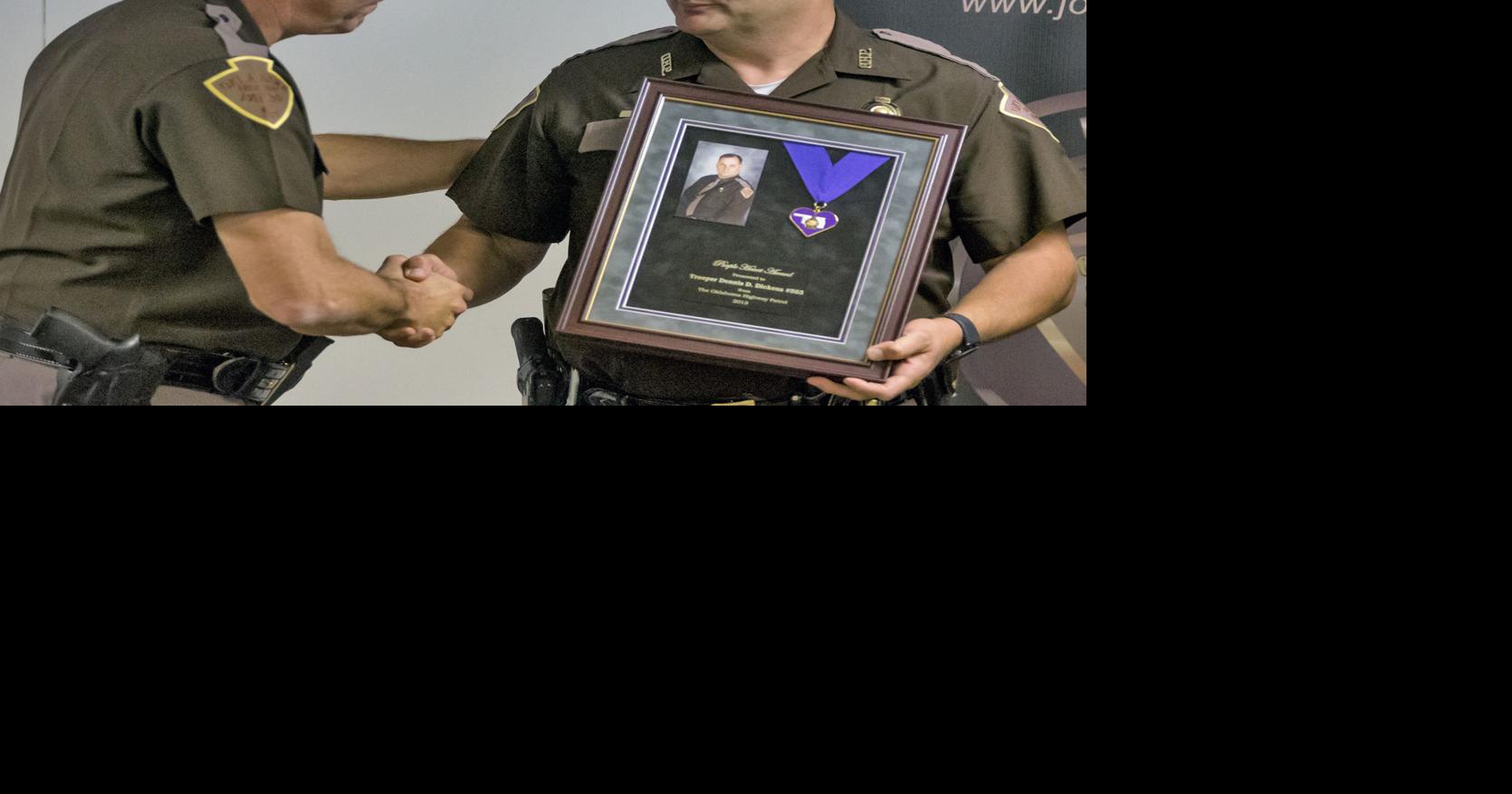 Five Oklahoma Highway Patrol troopers receive Purple Hearts