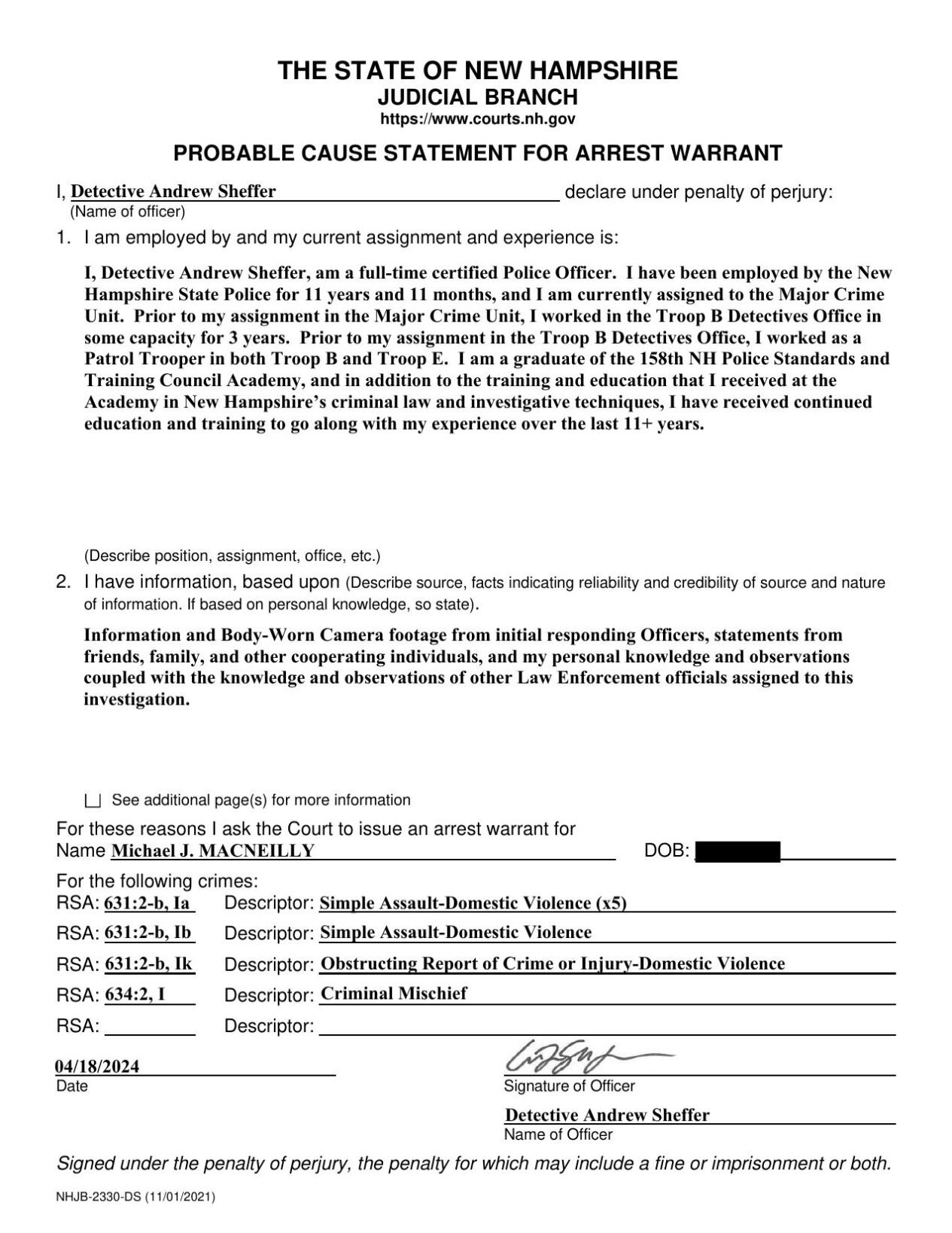Redacted Arrest Warrant | | unionleader.com