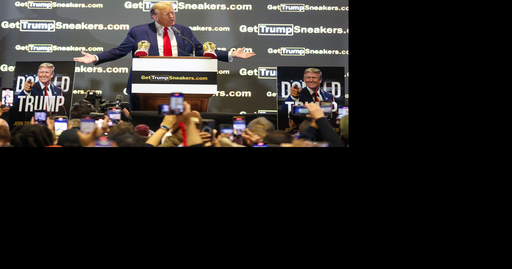 Trump unveiled his line of gold sneakers at Sneaker Con in Philadelphia ...